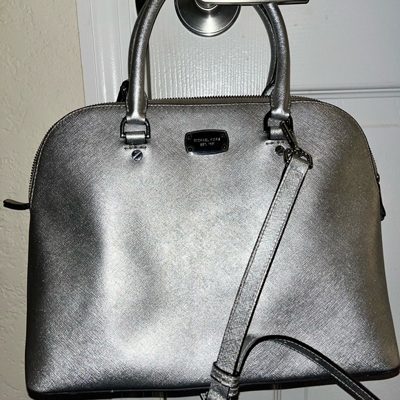 Michael Kors | Bags | Michael Kors Silver Satchel With Detachable Strap ...